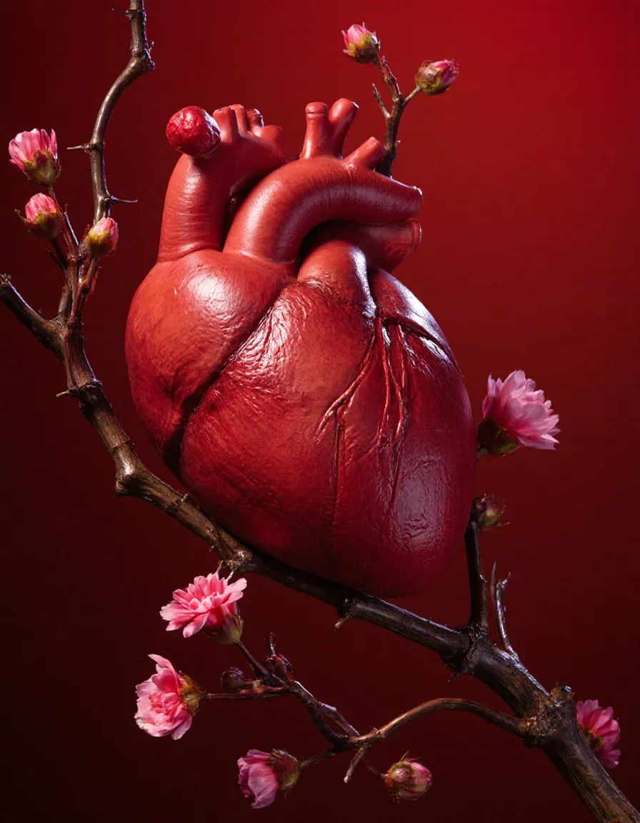 Realistic Heart with Thorny Stem and Pink Flowers - AI Image Gallery ...