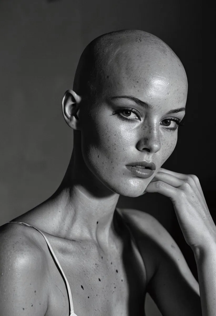 Bald Fashion Model with Freckles in Cinematic Editorial - AI Image ...