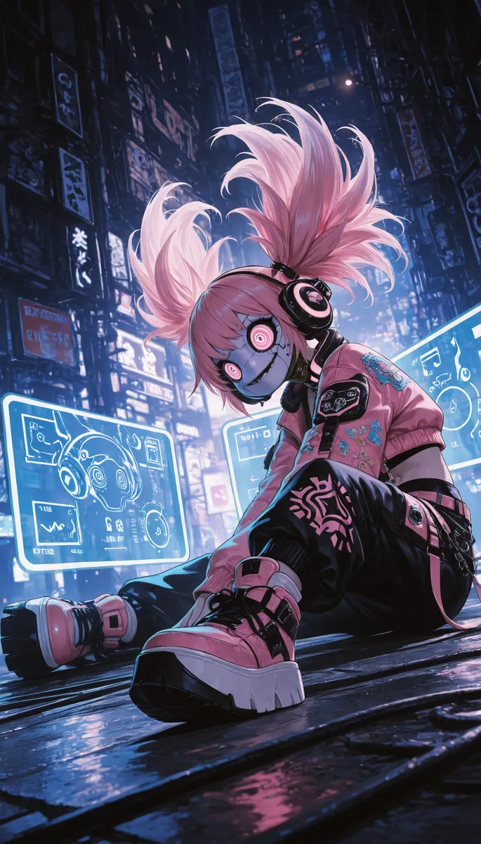 Cyberpunk Character with Floating Holographic Soundboard - AI Image ...