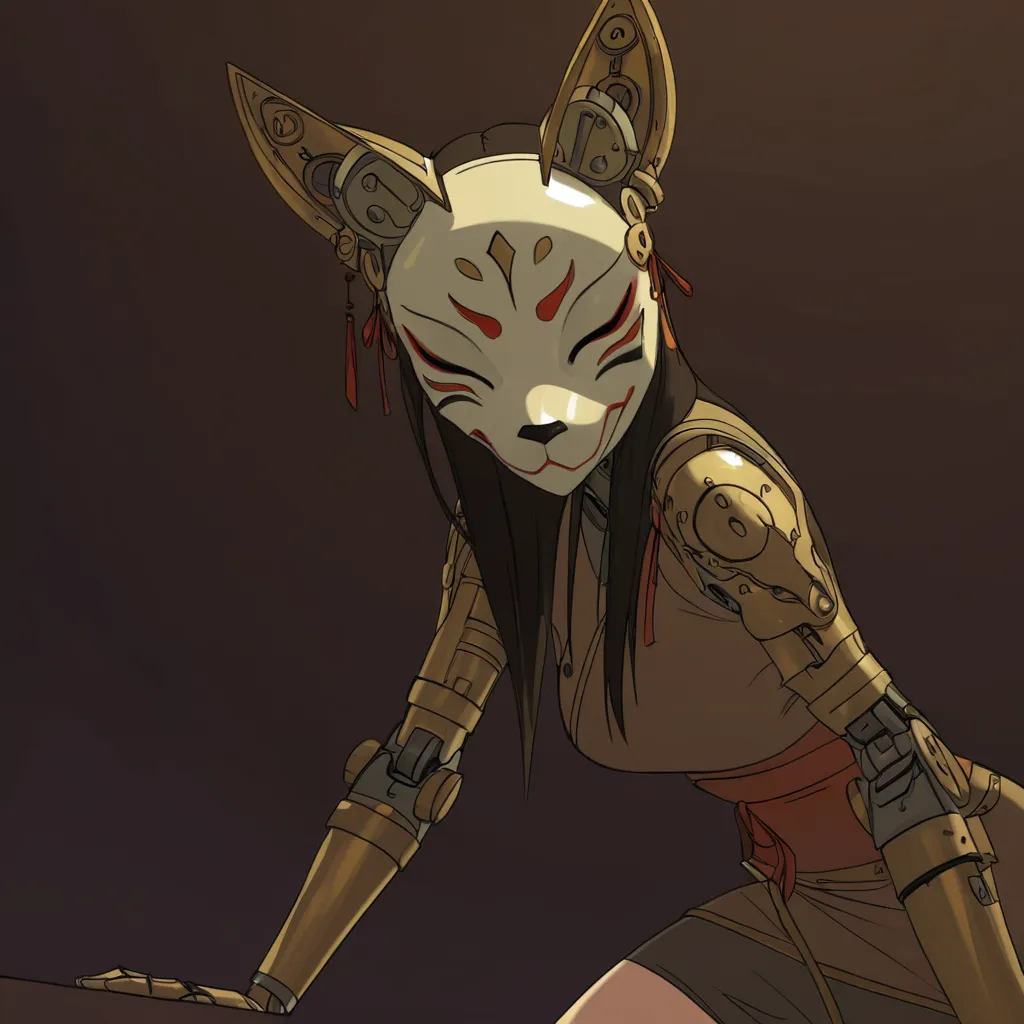 Kitsune with Mechanical Arms and Fox Mask - AI Image Gallery | Diffus