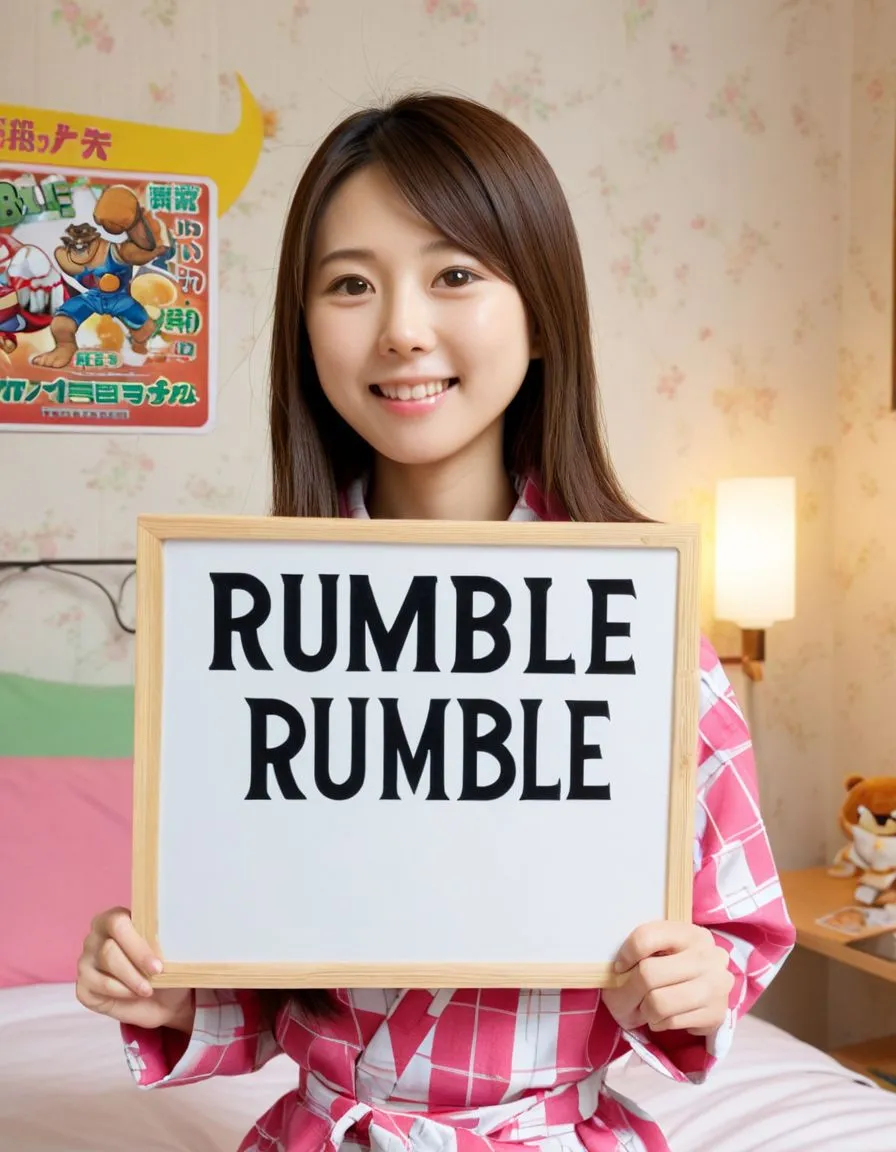 Japanese Girl Holding Rumble Sign Board - AI Image Gallery | Diffus