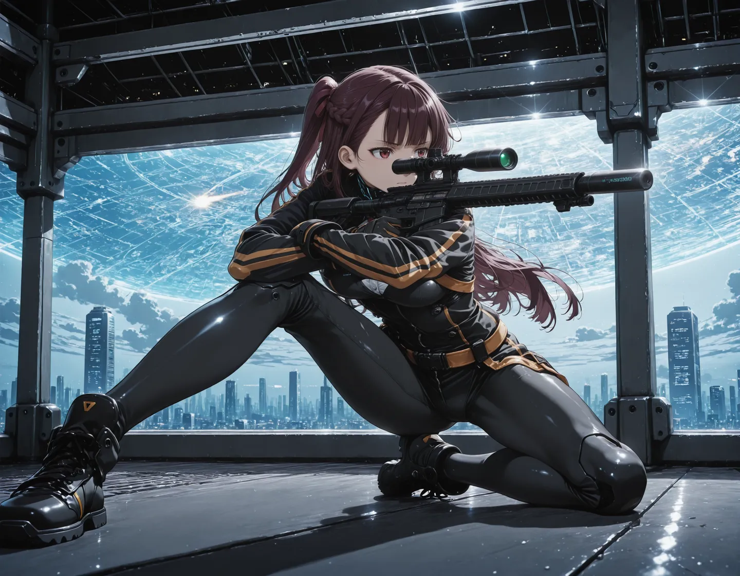 Cyberpunk Sniper Girl in Dynamic Pose with Assault Rifle - AI Image ...