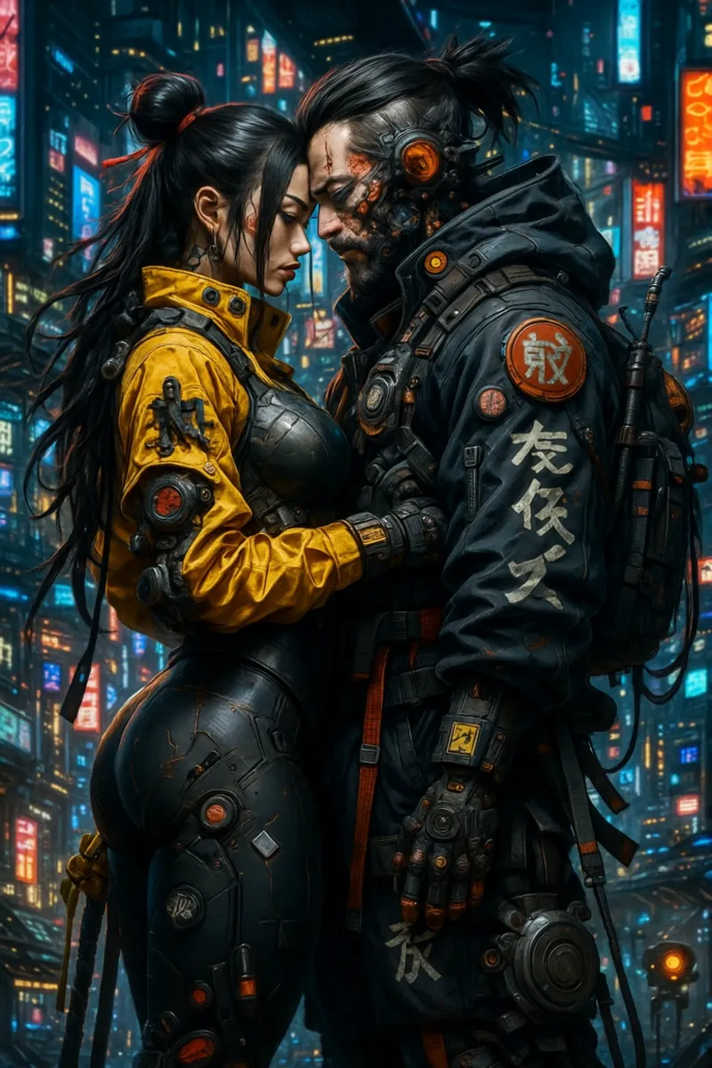 Cyberpunk Couple's Intimate Embrace in Neon City - AI Image Gallery ...