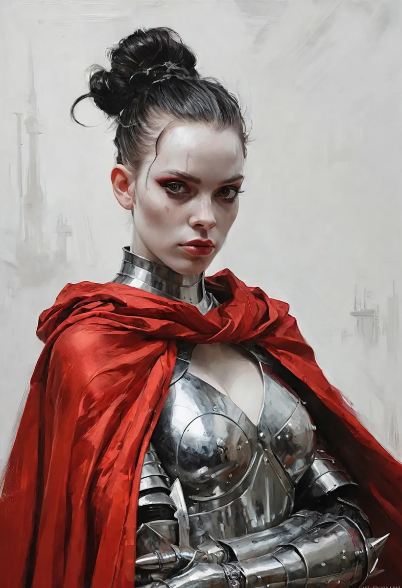 Fantasy Queen in Steel Armour and Red Silk Cape - AI Image Gallery | Diffus
