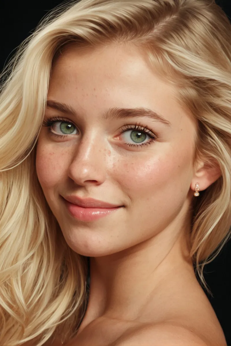 Blonde Girl's Smiling Portrait with Green Eyes - AI Image Gallery | Diffus