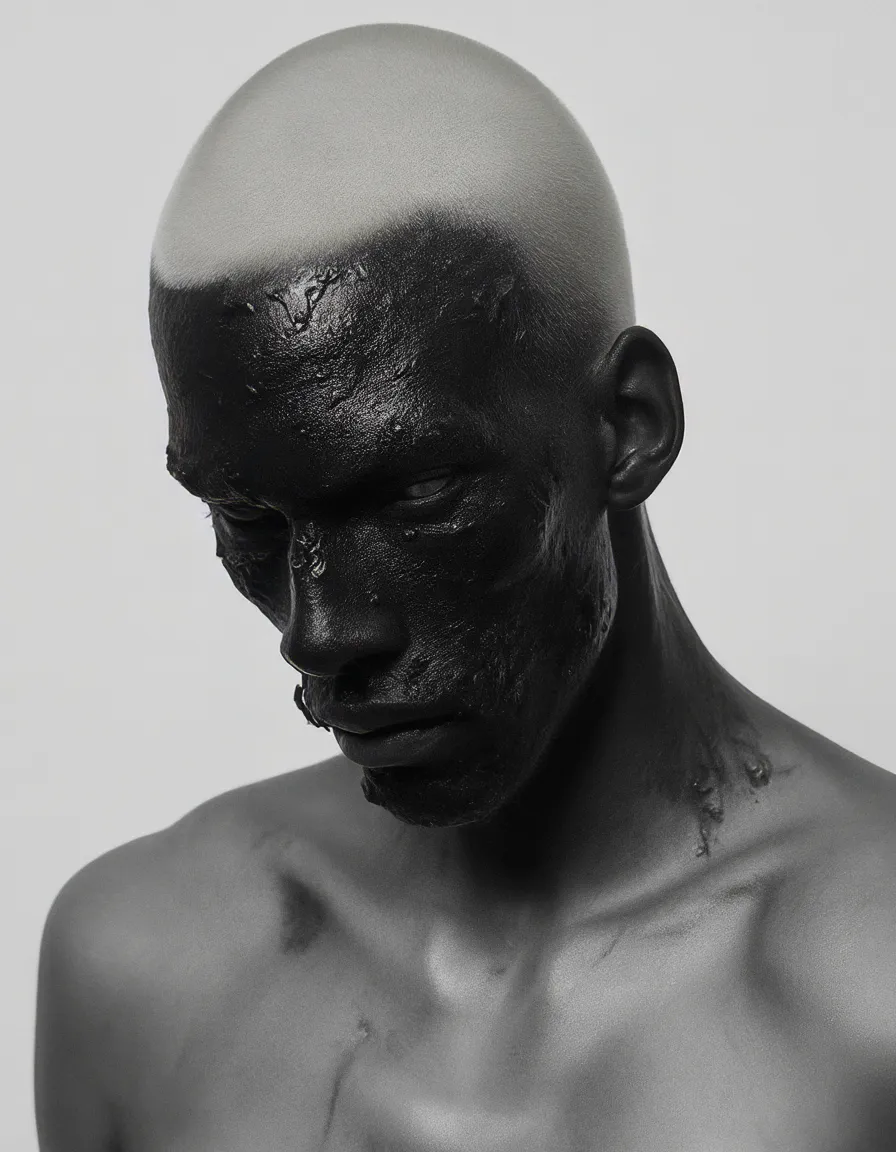 High-Contrast Portrait with Black Glossy Skin - AI Image Gallery | Diffus