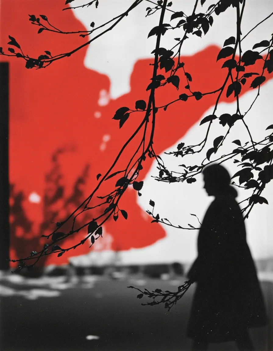 Silhouette with Branches Against Red Background - AI Image Gallery | Diffus