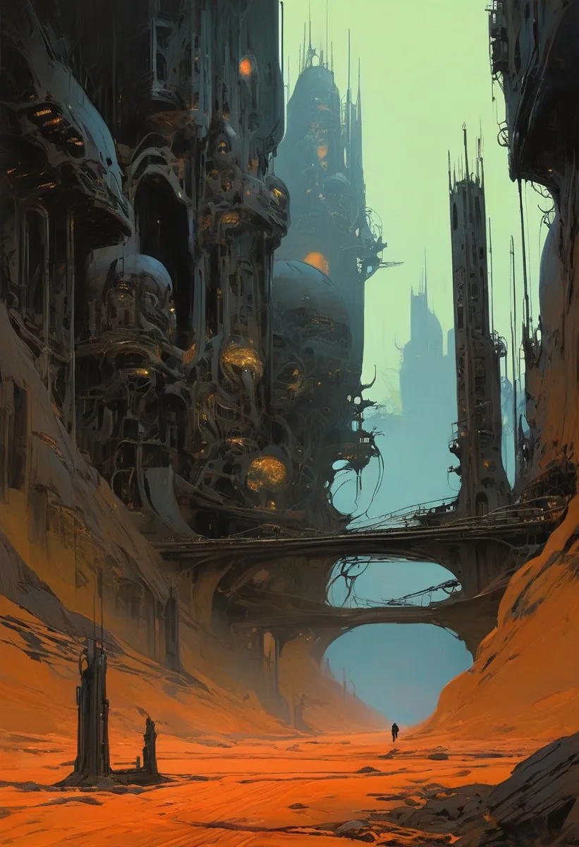 Nightmarish Landscape with Biomorphic Mechanistic Structures - AI Image ...