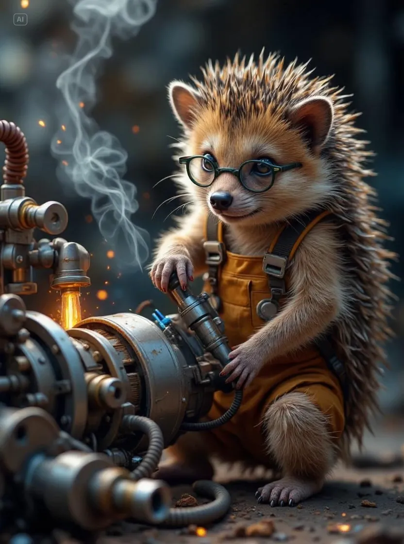 Hedgehog in Overalls Tightening Rocket Engine Bolts - AI Image Gallery ...