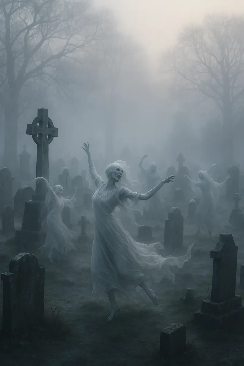 Dance of the Dead Ghosts in Gothic Cemetery - AI Image Gallery | Diffus