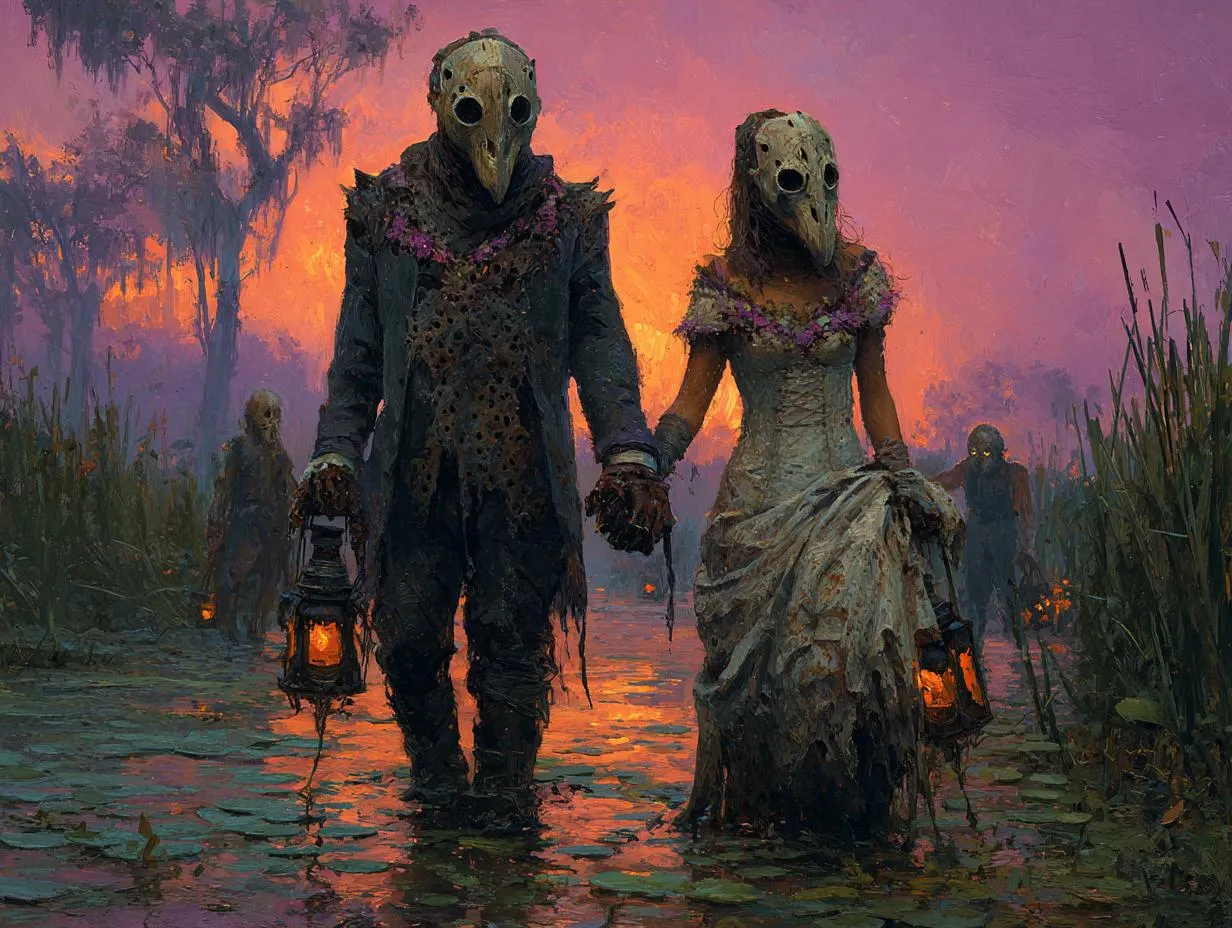 Swamp Wedding with Bone Masks at Twilight - AI Image Gallery | Diffus