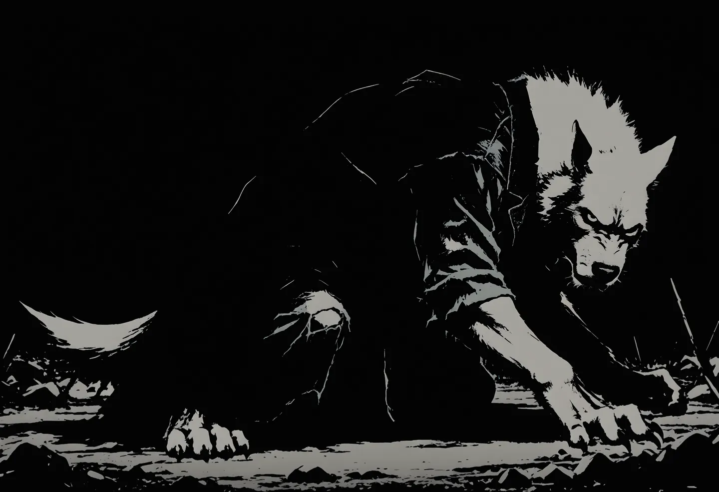 Giant Werewolf in Monochrome Dynamic Pose - AI Image Gallery | Diffus