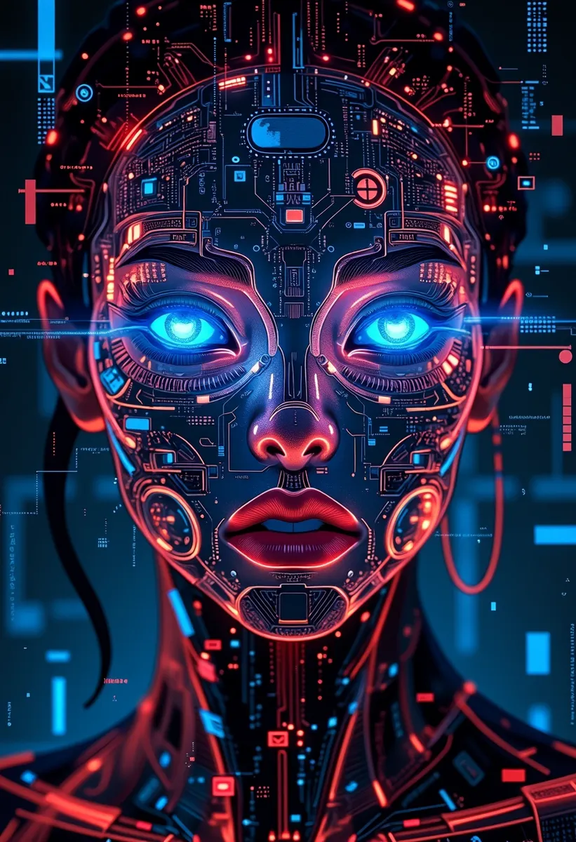 Cyberpunk Woman with Glowing Circuits and Matrix Design - AI Image ...