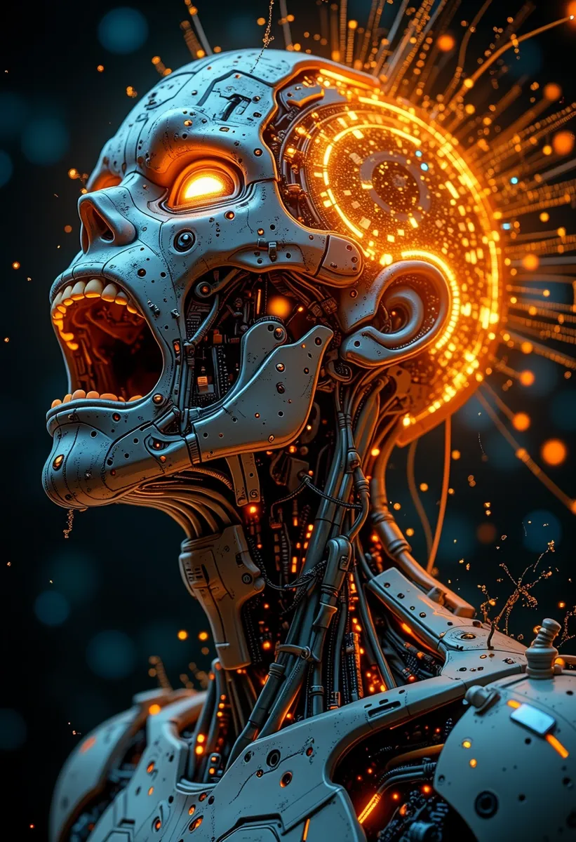 Zombie Robot Face with Glowing Brain and Circuits - AI Image Gallery ...