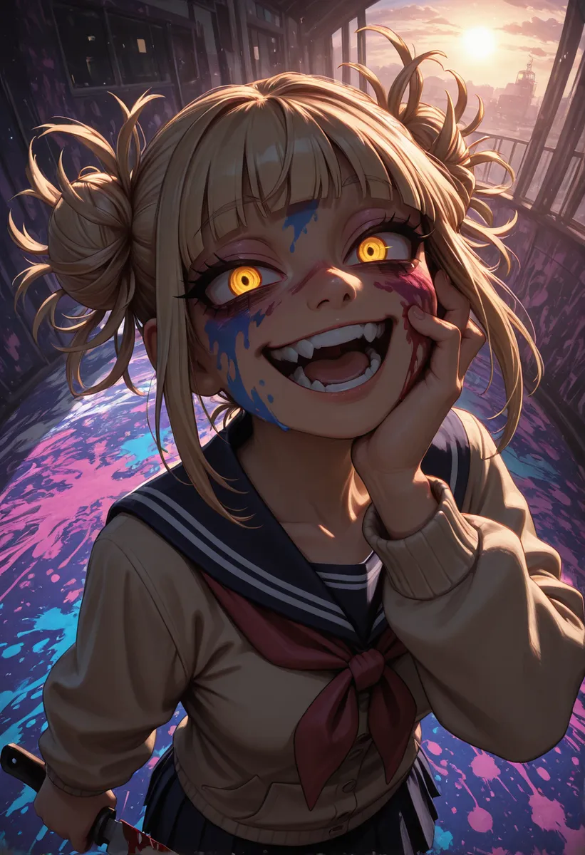 Toga Himiko with Knife and Psychedelic Paint Splatter - AI Image ...
