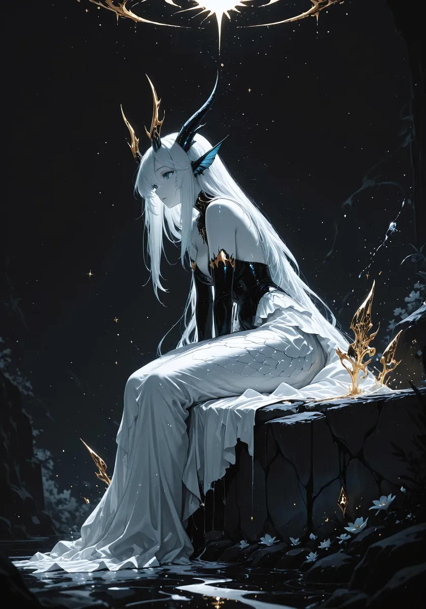 Mythical Girl with Golden Horns in Dark Fantasy - AI Image Gallery | Diffus