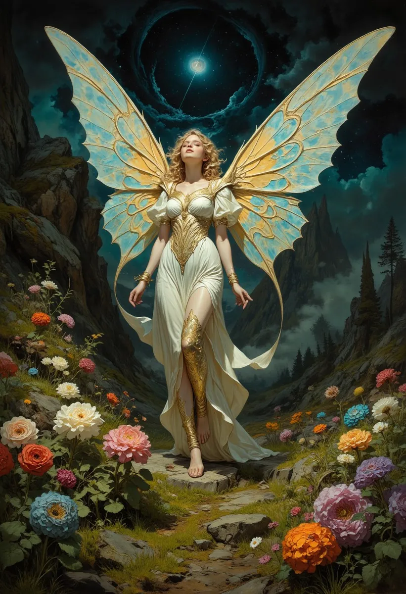 Angelic Creature with Butterfly Wings in Floral Landscape - AI Image ...
