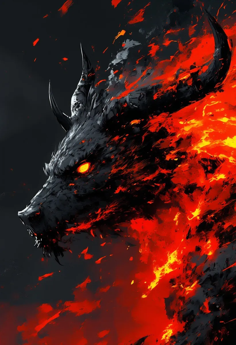 Abyssal Flame Beast with Molten Lava and Amber Eyes - AI Image Gallery ...