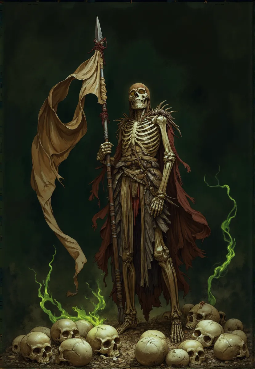 Skeletal Warrior in Tattered Armor Holding Spear - AI Image Gallery ...