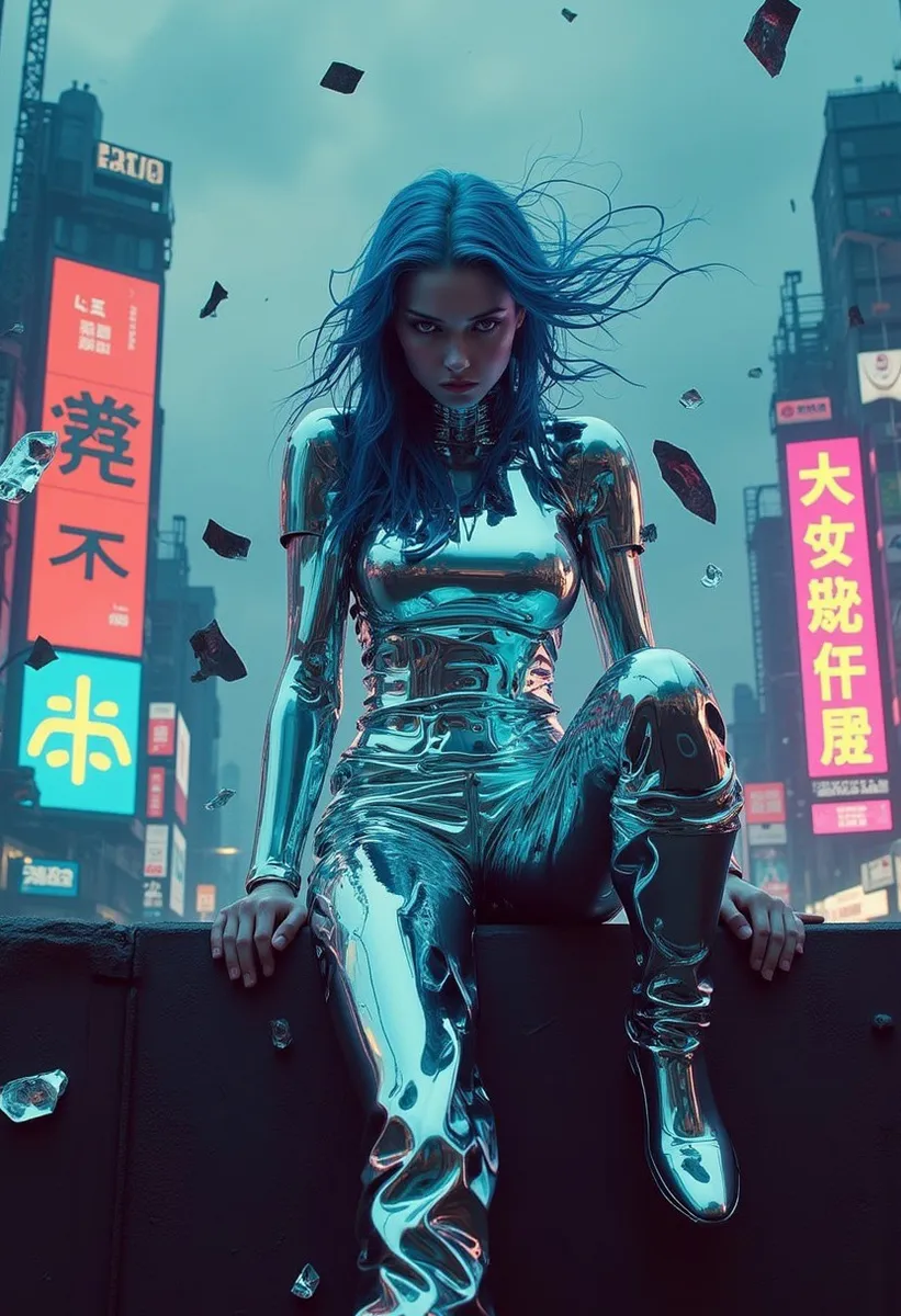 Cyber Idol in Dystopian Cityscape - AI Image Gallery | Diffus