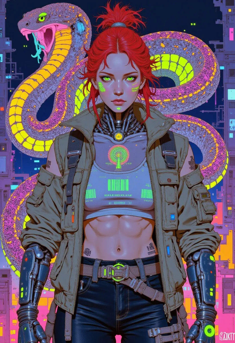 Female Biomechanical Cyborg with Neon Saharan Viper - AI Image Gallery ...