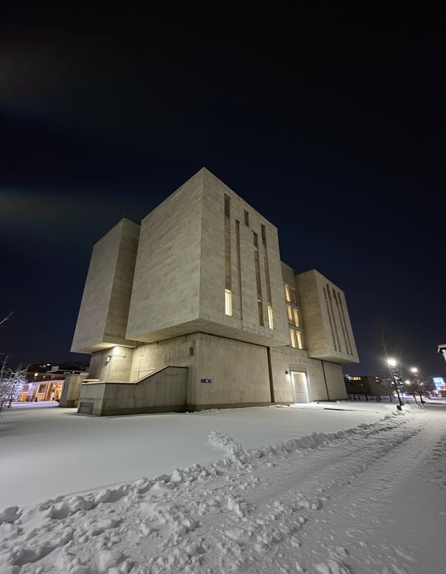 Brutalist Architecture Opera House at Night - AI Image Gallery | Diffus