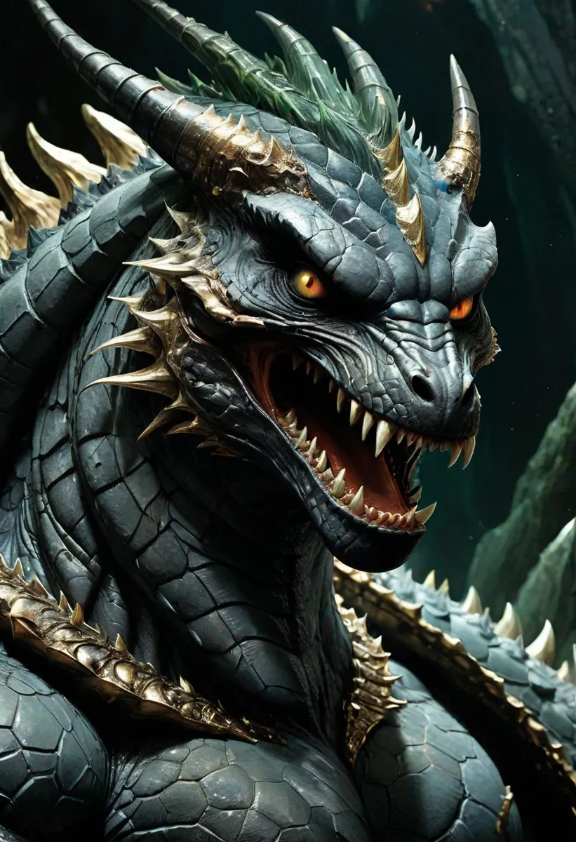 Dragon Close-Up with Detailed Scales and Horns - AI Image Gallery | Diffus