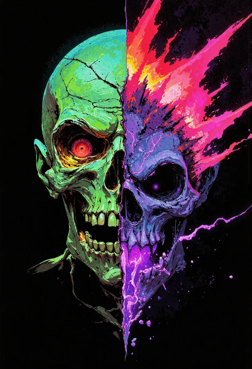 Skeletal Face with Lich Decay Quadrants - AI Image Gallery | Diffus