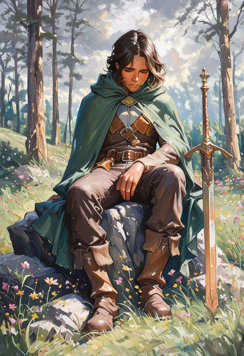 Ranger in Impressionism Style Seated in Flower Field - AI Image Gallery ...