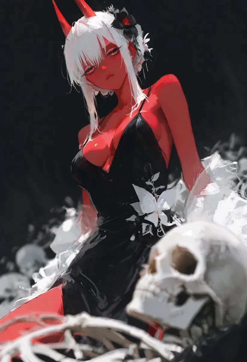 Aka-Oni Red Skin Girl in Black Dress - AI Image Gallery | Diffus