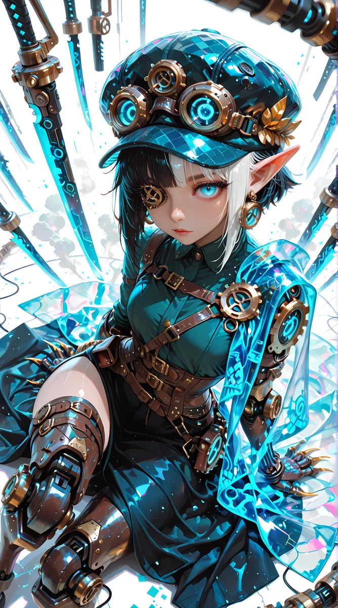 Steampunk Cybernetic Elf Girl with Glowing Eyes - AI Image Gallery | Diffus