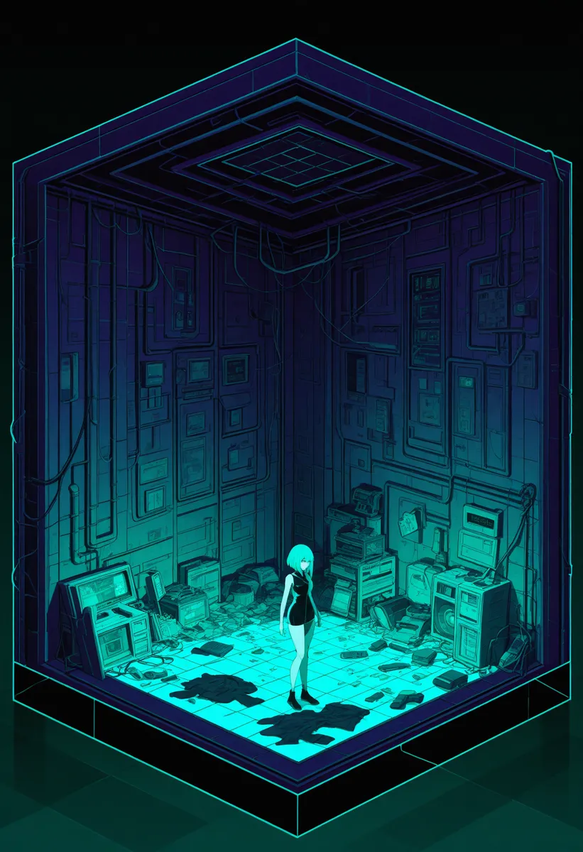 Cyberpunk Isometric Messy Room with Neon Glow - AI Image Gallery | Diffus