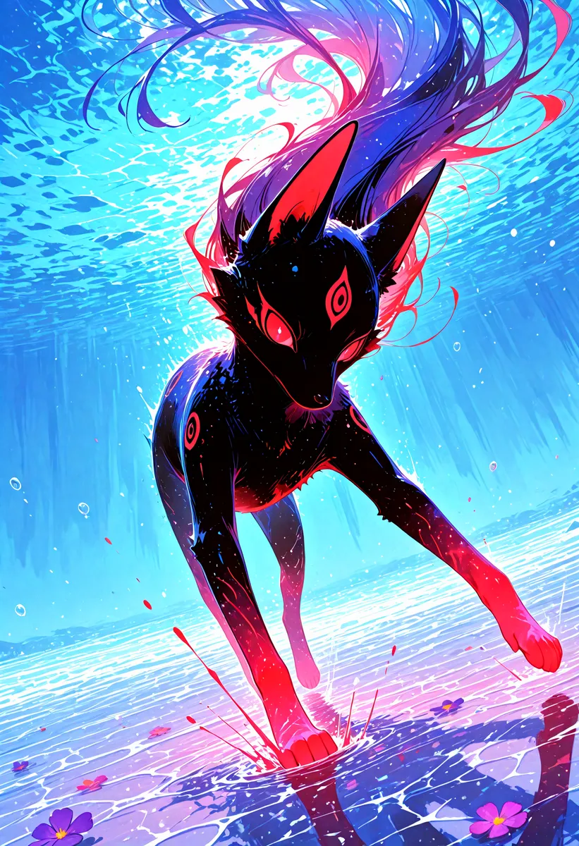 Jackal in dynamic violet-blue watercolor pose - AI Image Gallery | Diffus