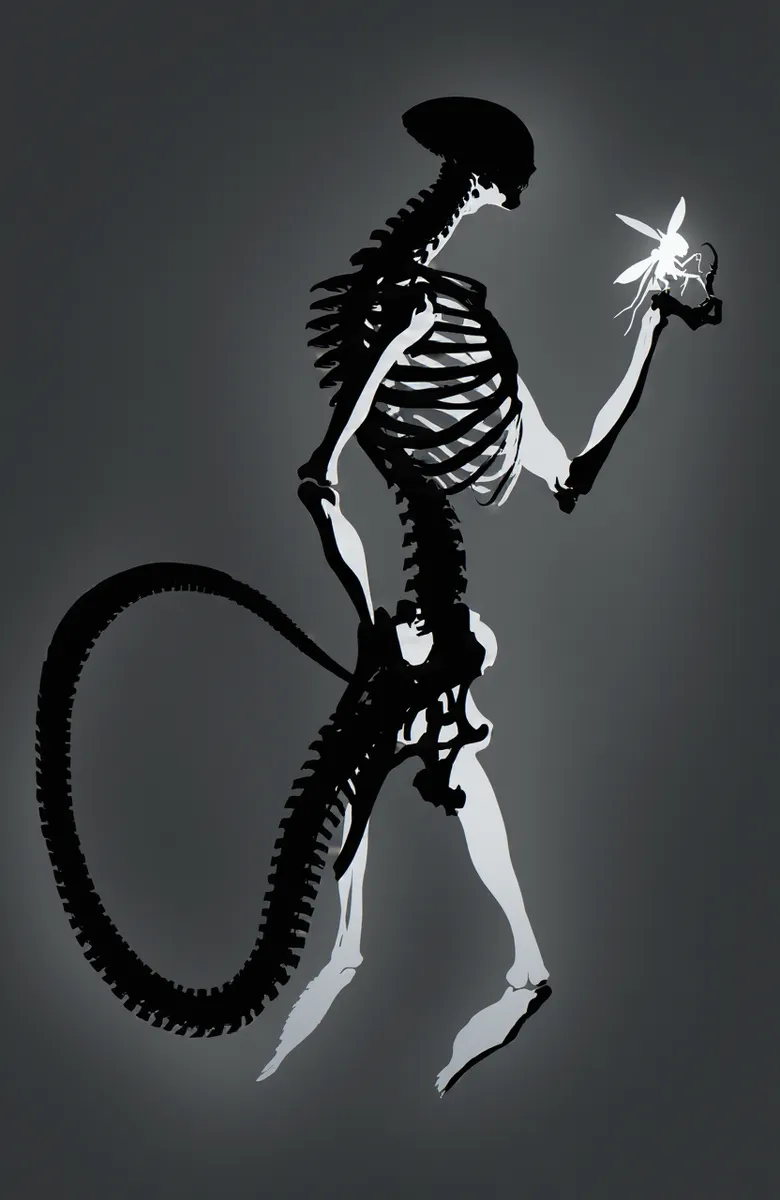 Alien Skeleton Holding Glowing Insect Silhouette - AI Image Gallery ...