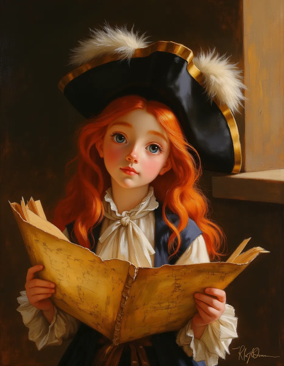 Young Female Pirate Reading a Map in Rembrandt Style - AI Image Gallery ...