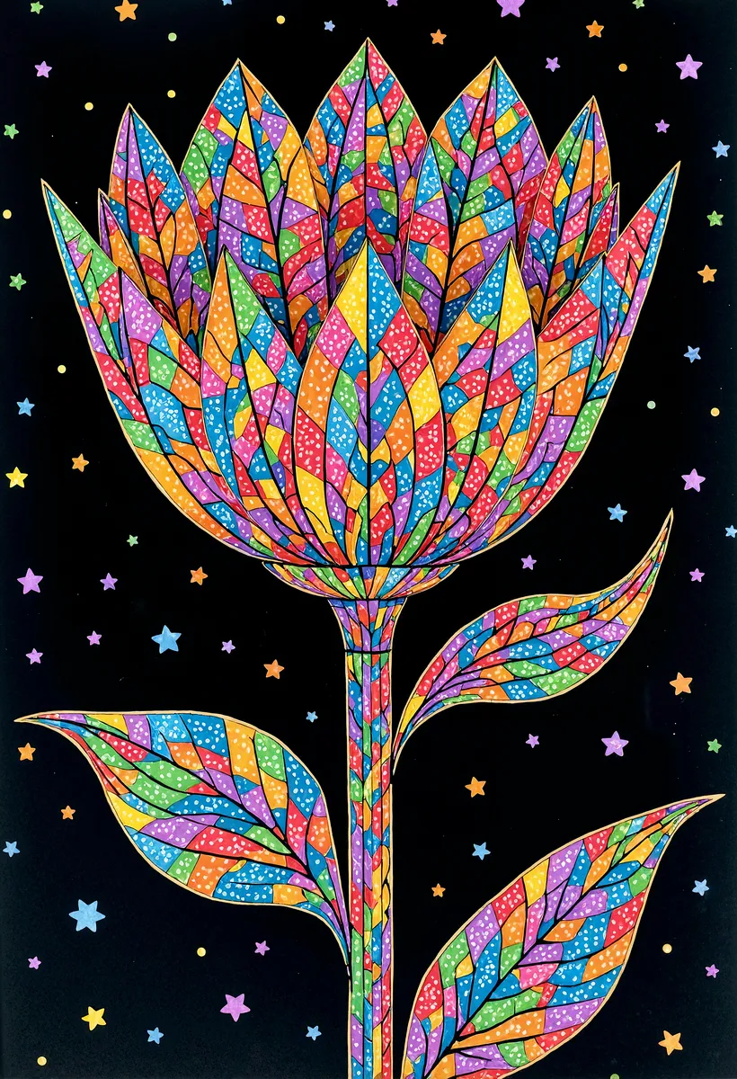 Colorful Flower with Geometric Mosaic Patterns - AI Image Gallery | Diffus