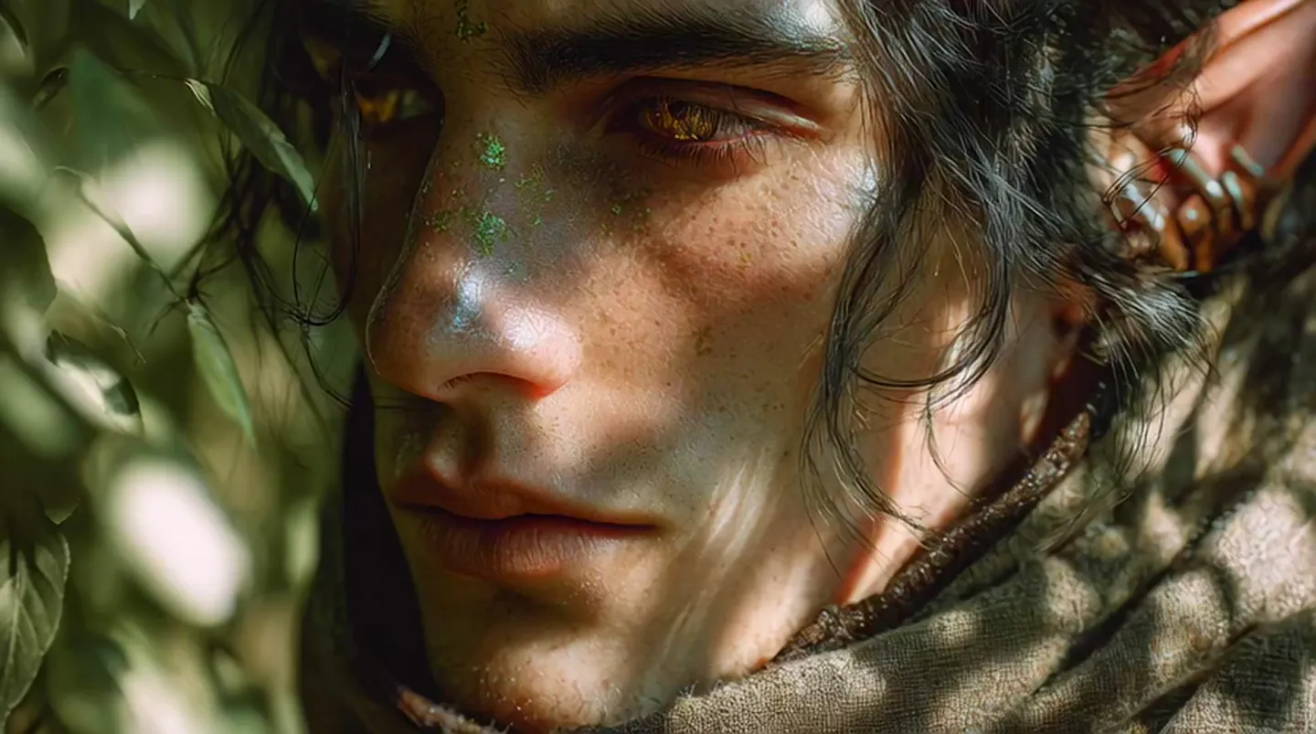 Male Elf Ranger Close-Up Portrait in Forest Light - AI Image Gallery ...