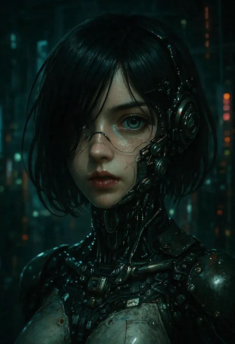 Cyberpunk Girl with Glowing Cybernetics in 1980s Anime Style - AI Image ...