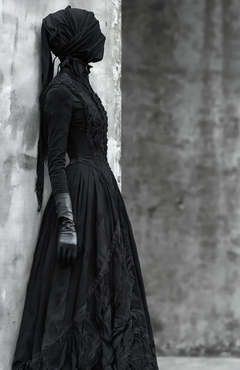 Victorian Dress in Black Lace with Gloves - AI Image Gallery | Diffus