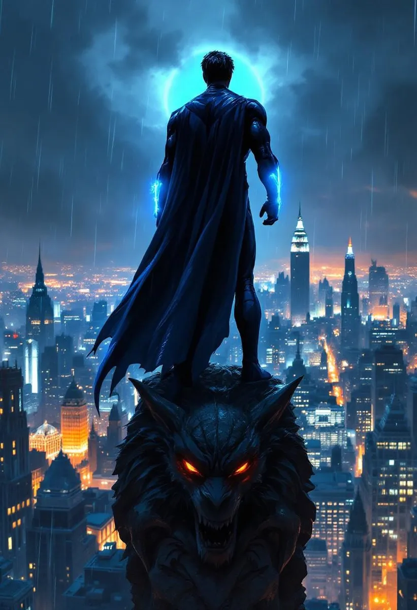 Nightwing Heroic Stance on Gargoyle Over Gotham - AI Image Gallery | Diffus