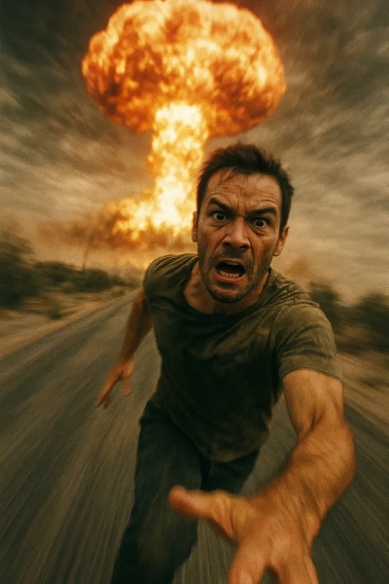 Action Scene with Man Running from Explosion - AI Image Gallery | Diffus