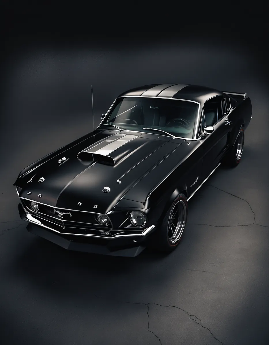 Muscle Car Mustang Restomod in Black - AI Image Gallery | Diffus