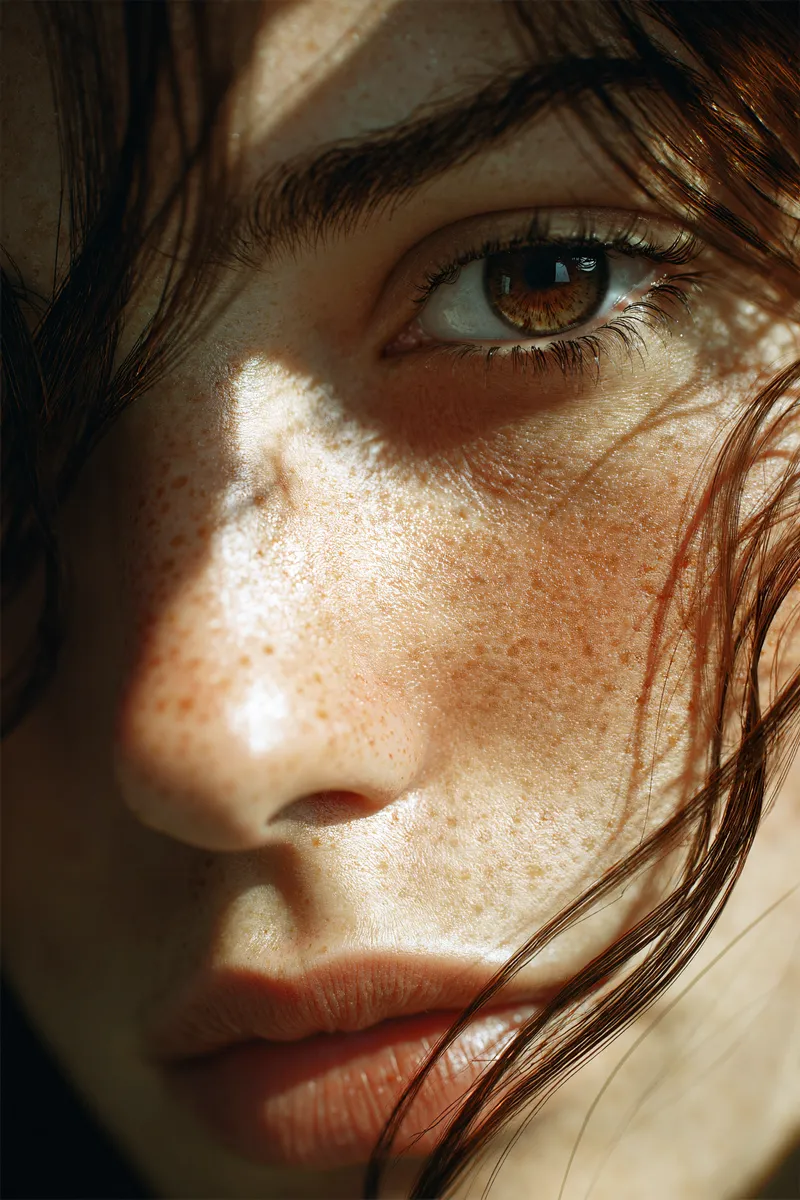 Realistic close-up portrait of woman with glowing skin - AI Image ...