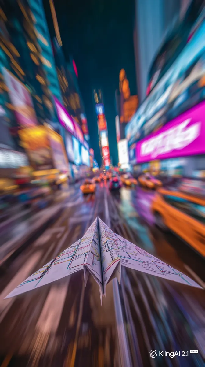 Paper Airplane Flying Through Neon-Lit Times Square - AI Image Gallery ...