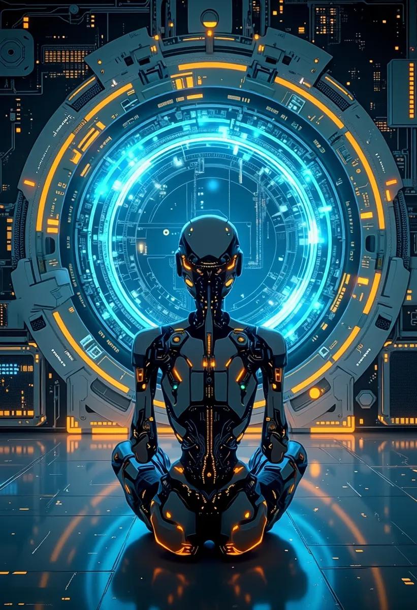 Robot Sitting in Front of Futuristic Teleport Gate - AI Image Gallery ...
