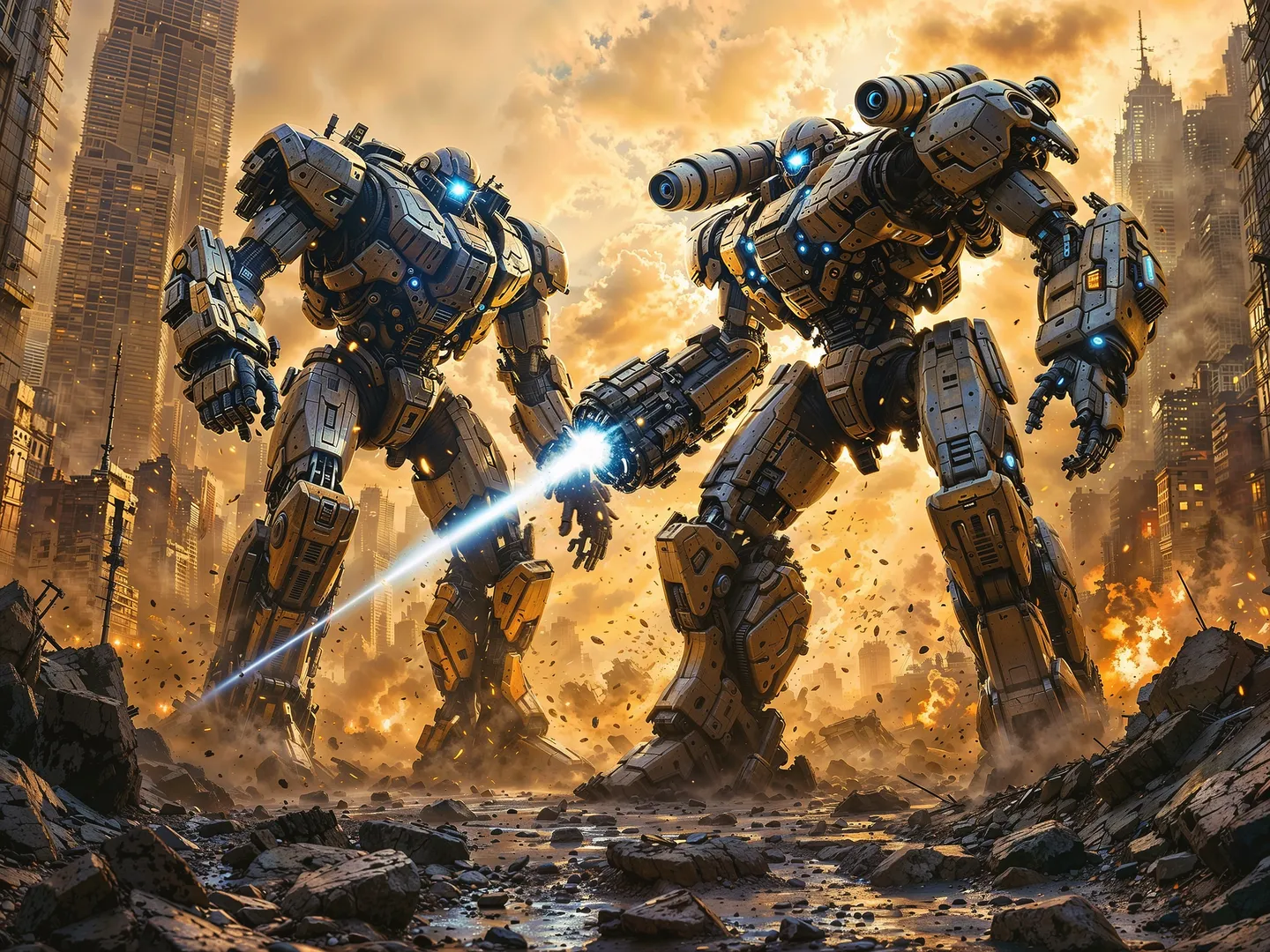 Mecha Robots in Futuristic Urban Battle - AI Image Gallery | Diffus