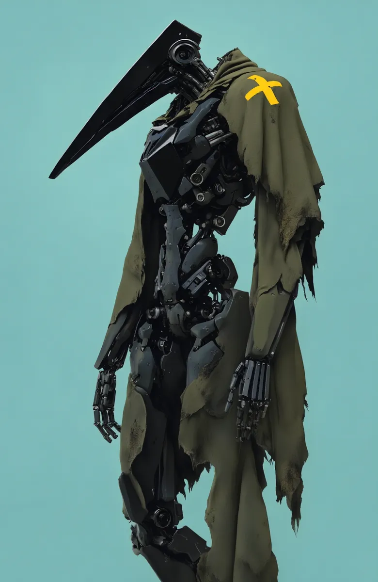 Futuristic Robot with Black Helmet and Tattered Cloak - AI Image ...
