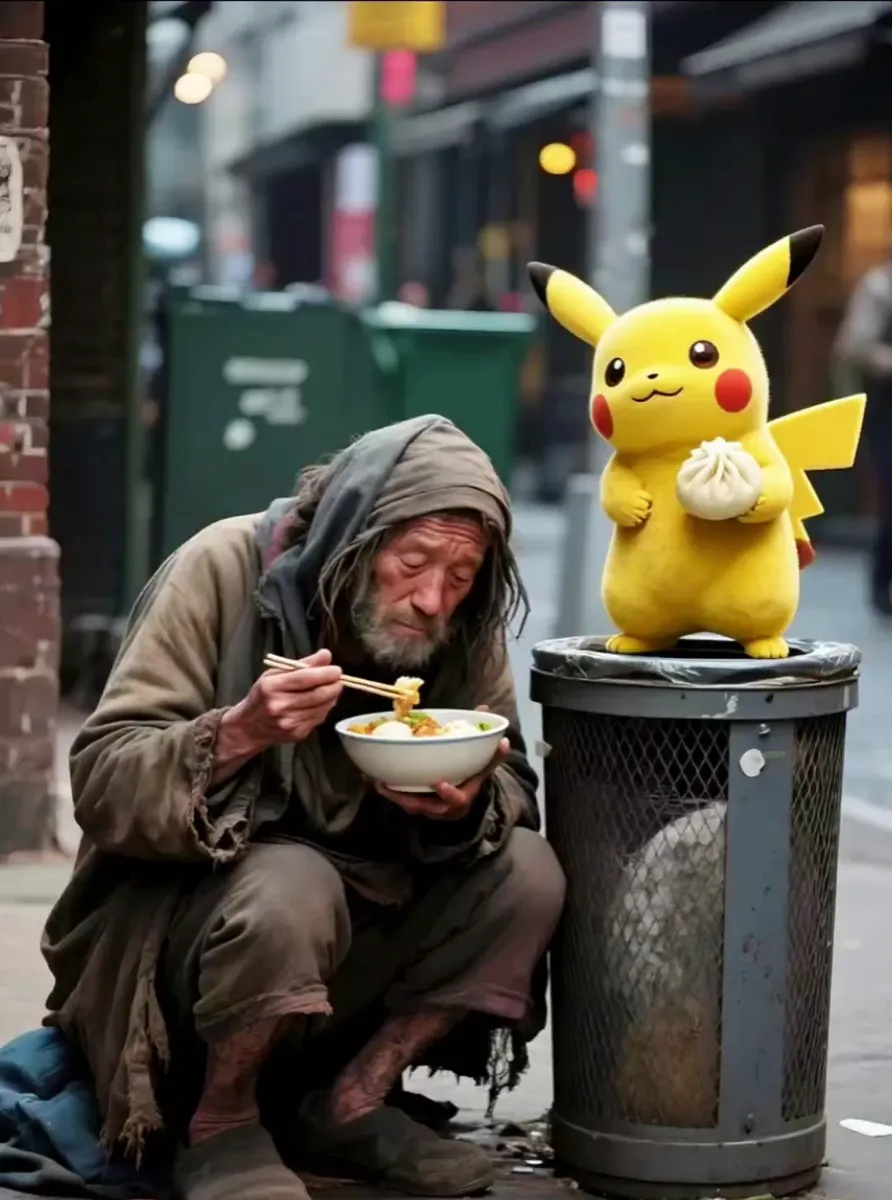 Momento tierno de un mendigo y Pikachu compartiendo un bao - Galería de ...