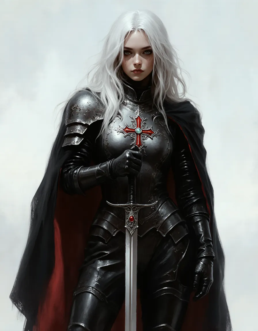 Female Knight with Silver Hair and Black Armor - AI Image Gallery | Diffus