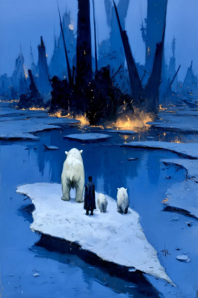 Arctic Dystopia with Polar Bears on Ice Floe - AI Image Gallery | Diffus